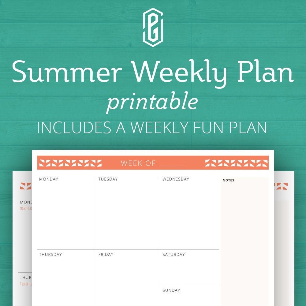 Summer Weekly Planner, Printable Weekly Schedule, Summer Theme Days ...