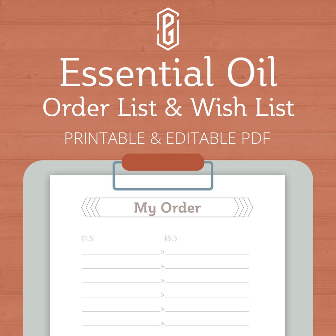 Essential Oil Order List & Wish List, Printable, Essential Oil Planner ...