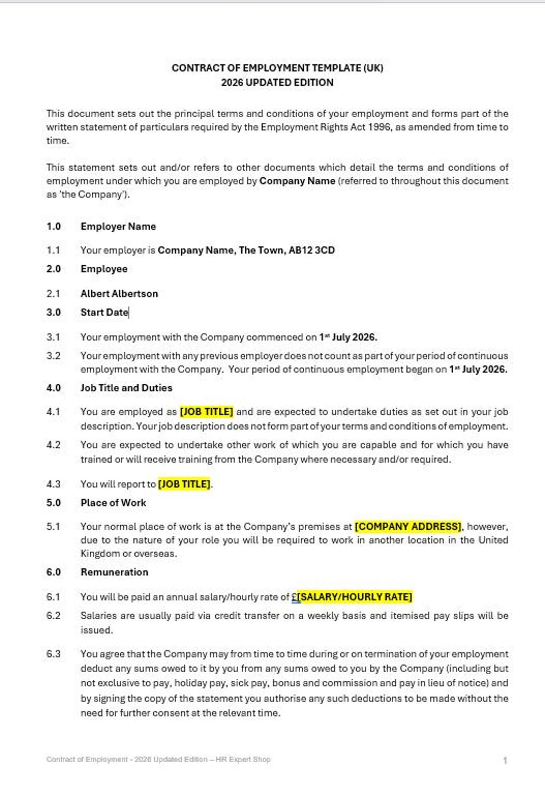 UK Employment Contract Template Updated for Employment Rights Bill ...