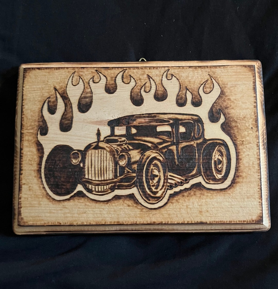 Hot Rod Classic Car Flames Pyrography Drawing Man Cave Garage - Etsy