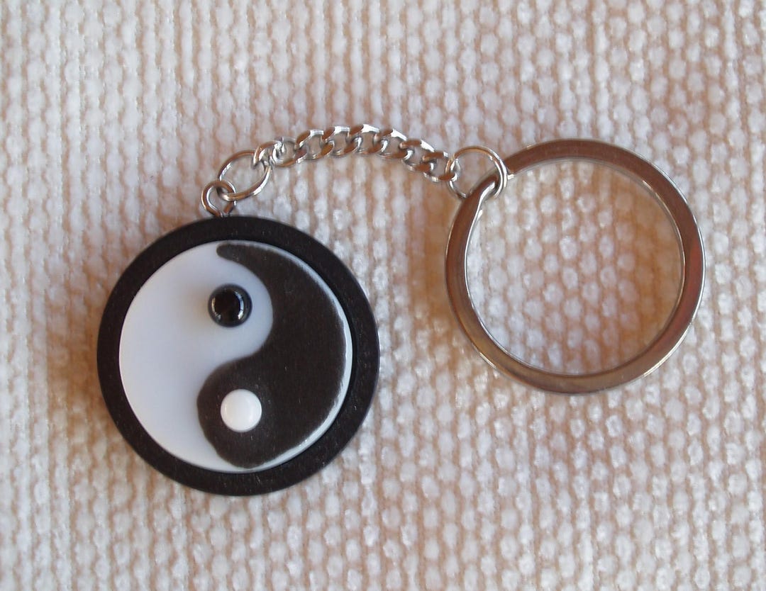 Yin Yang Key Chain, Glass, Wood, Stainless Steel - Etsy