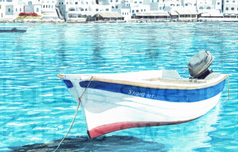 Greek Islands Boat Watercolor Print | Giclee Print | Sifnos | Greece ...