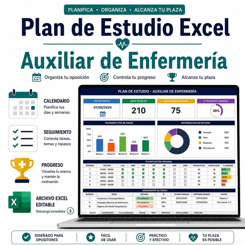 Excel Template for Nursing Assistant Exams | Study Planner | Official ...