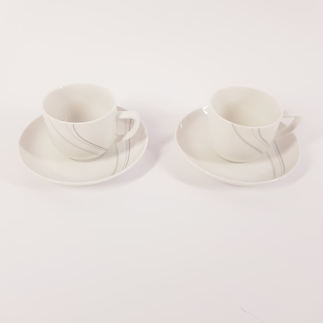 Vintage Cups and Saucers, 1980s, Bavaria Germany, White and Grey - Etsy