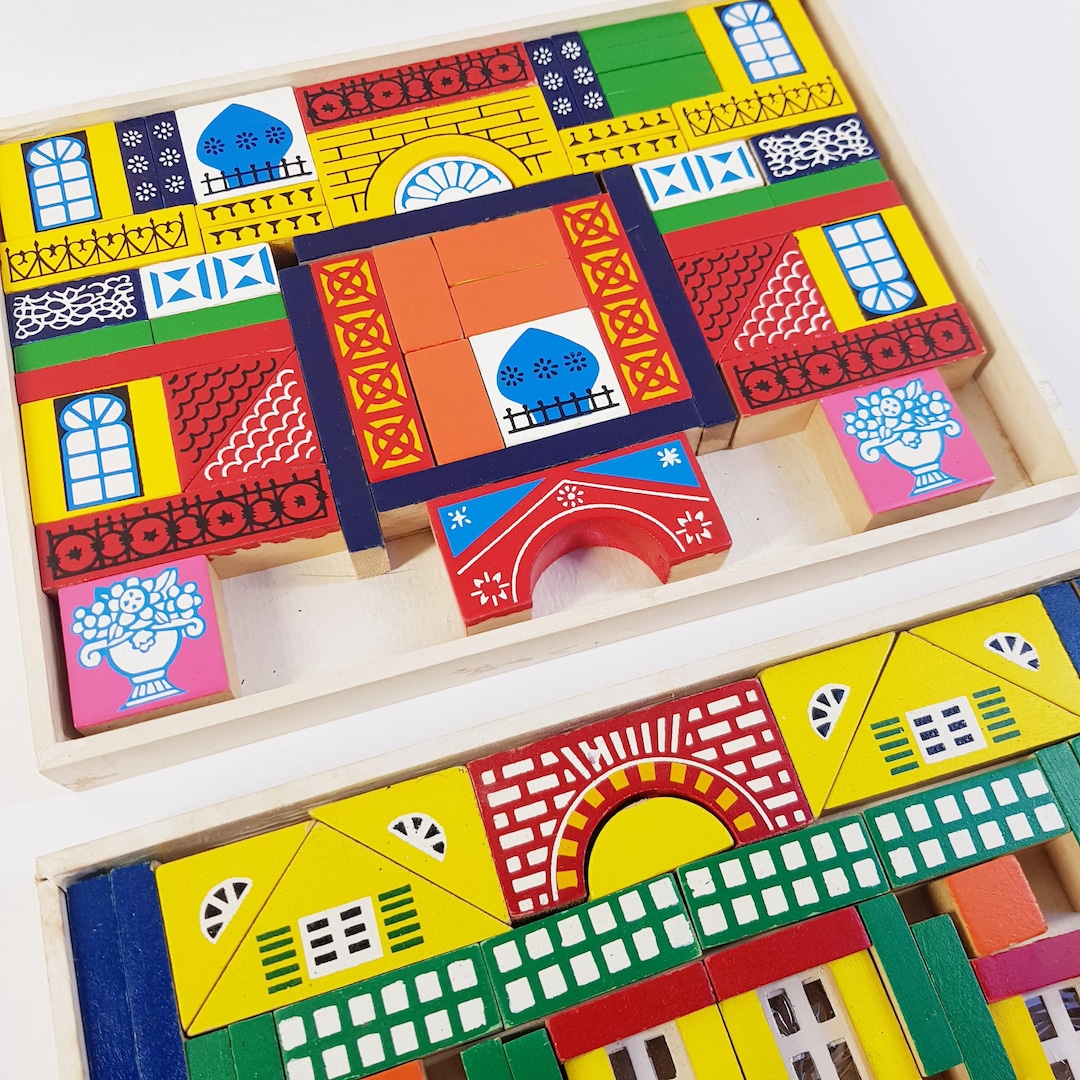 Vintage 1950s Wooden Building Blocks Set – 90 Pieces - Etsy