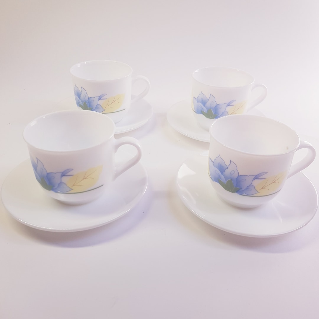Arcopal France Cups and Saucers, Milkglass, Vintage French Kitchen - Etsy