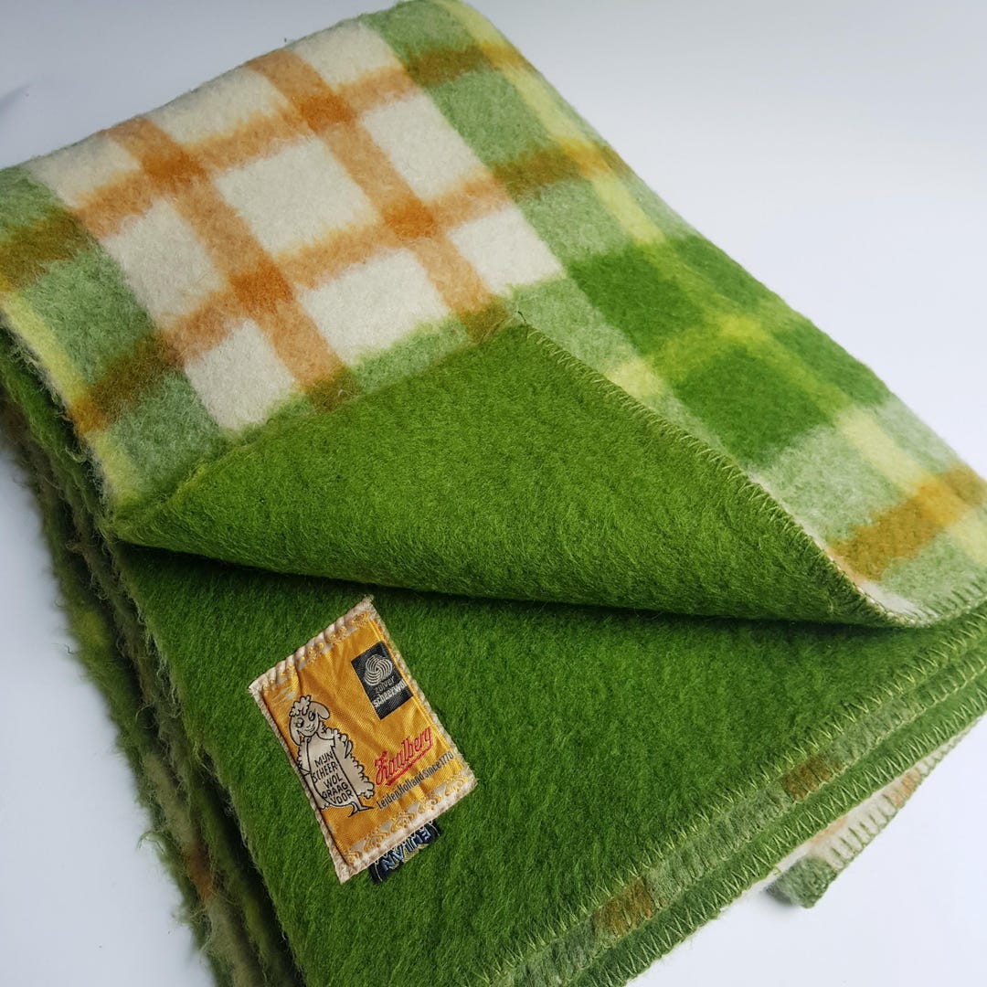 Vintage Wool Blanket Green Check Design, Zaalberg Blanket 1970s, Dutch ...