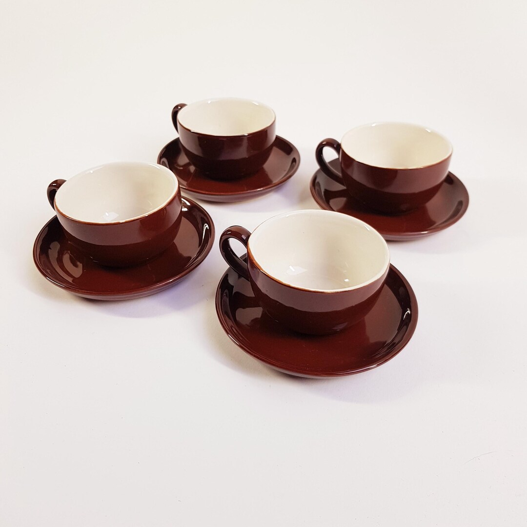 Vintage Espresso Cups and Saucers, Brown Coffee Set, 1970s, - Etsy