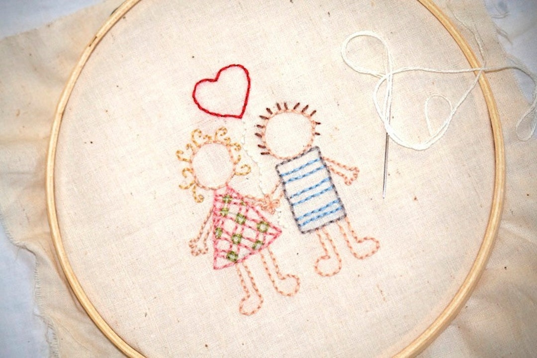 Love Hand Embroidery Pattern Wedding Couple With Heart - Etsy