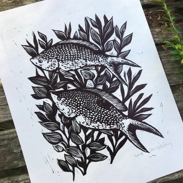 Fish Linocut - Etsy