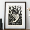 Blue Wren in the Pines Linocut Block Print, Original Wall Art Print ...