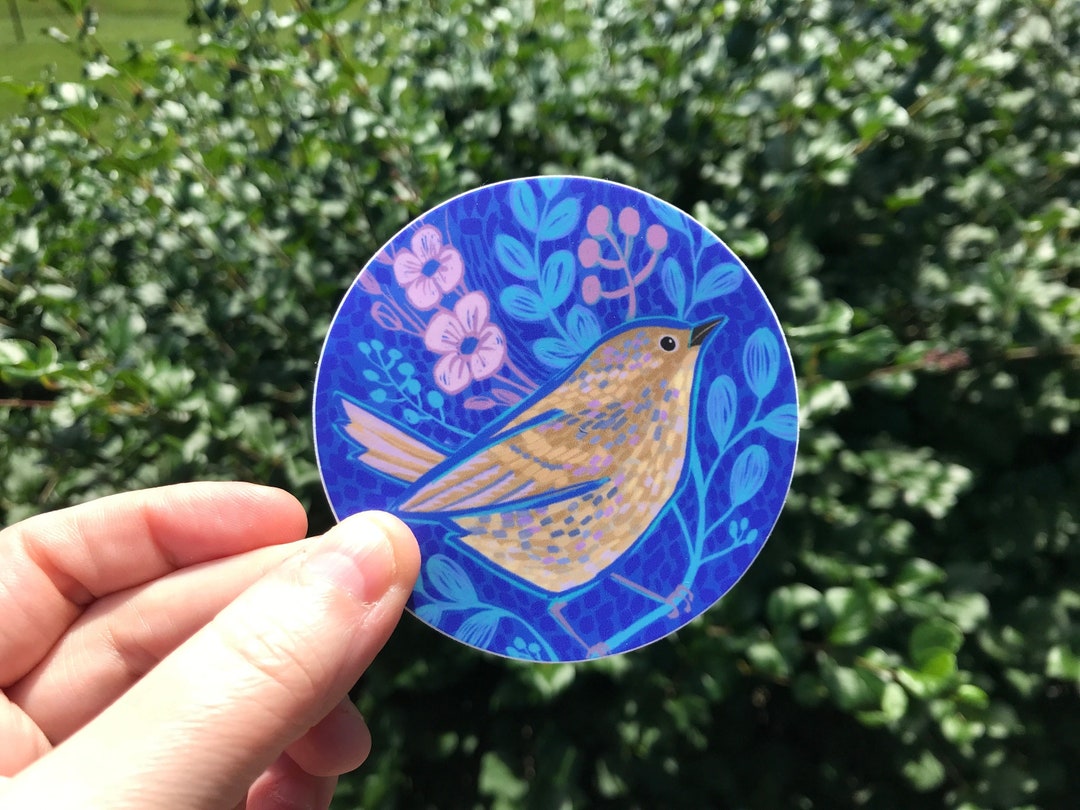 Wren Vinyl Sticker, 3" Round Laptop Sticker, Cute Colorful Bird Sticker ...