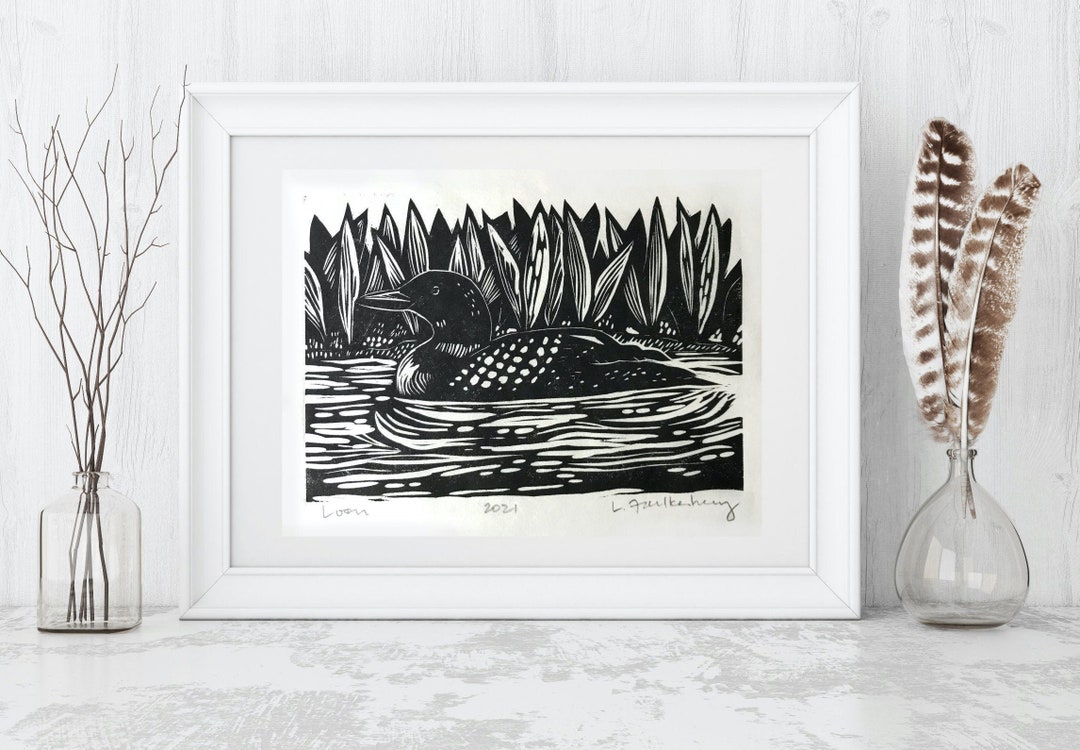 Loon Linocut Print, Original Art Home Decor, 5 X 7 - Etsy