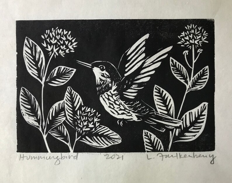 Hummingbird Linocut Original Art Print Small Wall Art Print | Etsy