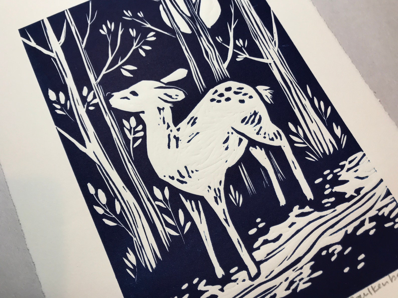 Autumn Fawn Linocut Print Woodland Deer Fine Art Print - Etsy