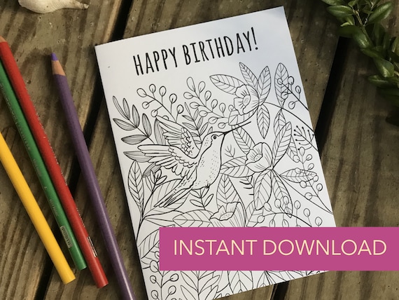 Printable Birthday Card Color It Yourself Card Happy - Etsy