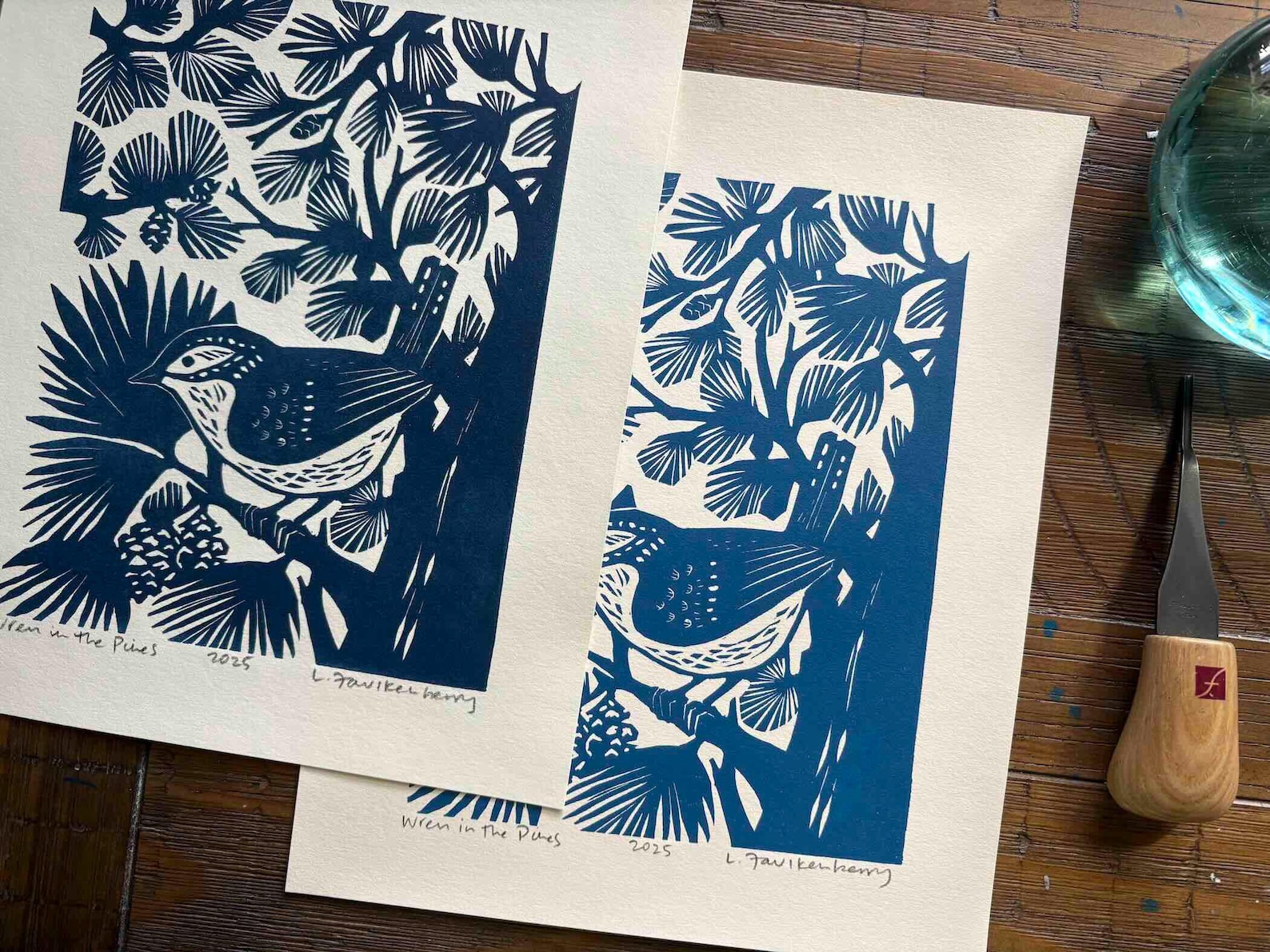 Blue Wren in the Pines Linocut Block Print, Original Wall Art Print ...