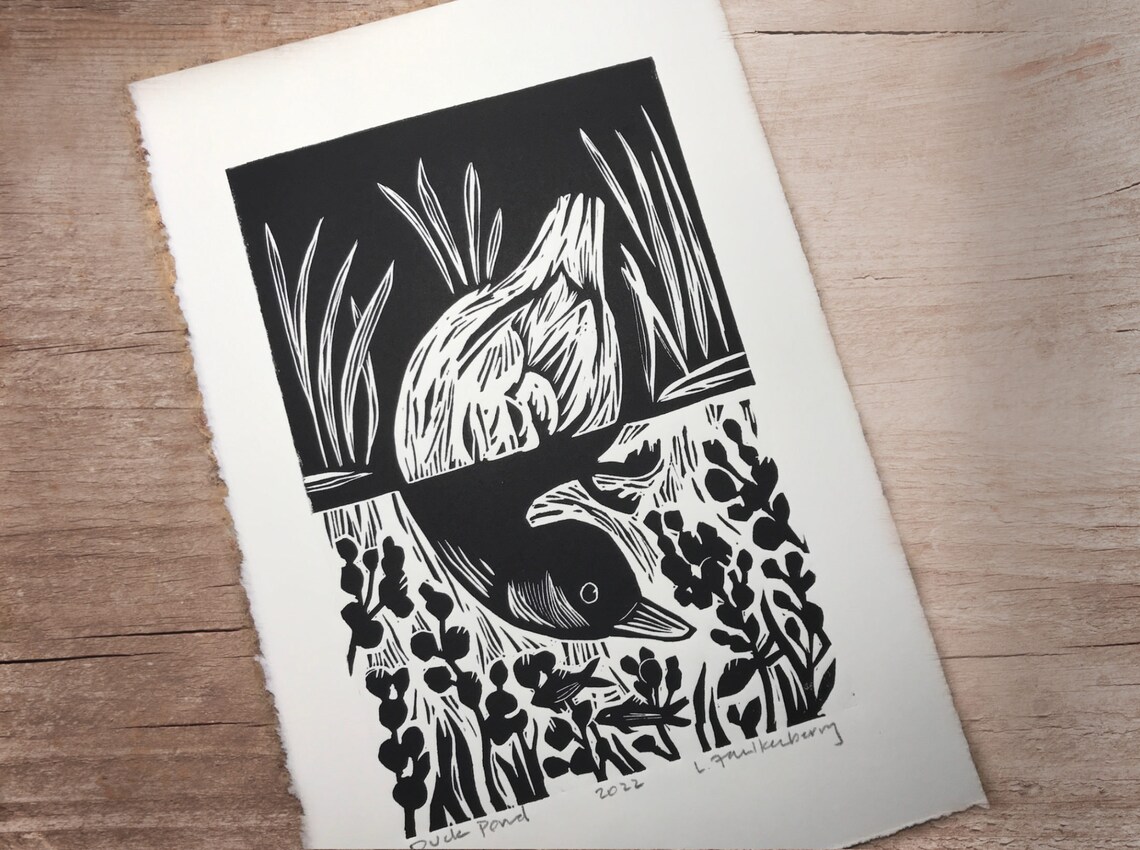 Duck Pond Linocut Block Print Original Wall Art Print Black - Etsy