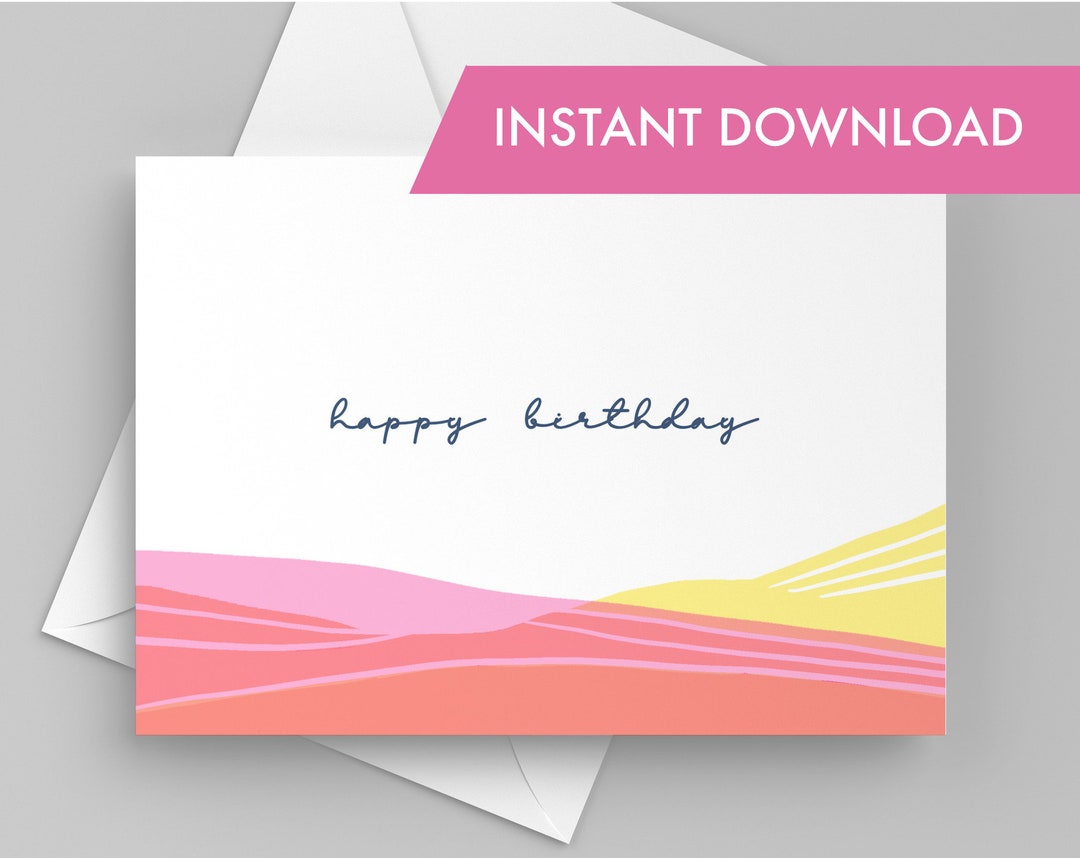 Printable Happy Birthday Card, Mod Pink Birthday Card Instant Download ...