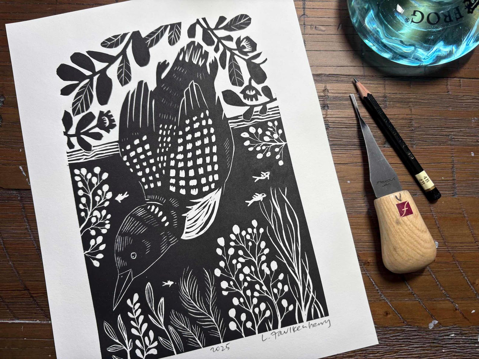 Diving Loon Linocut Block Print, Original Wall Art Print for Nature ...