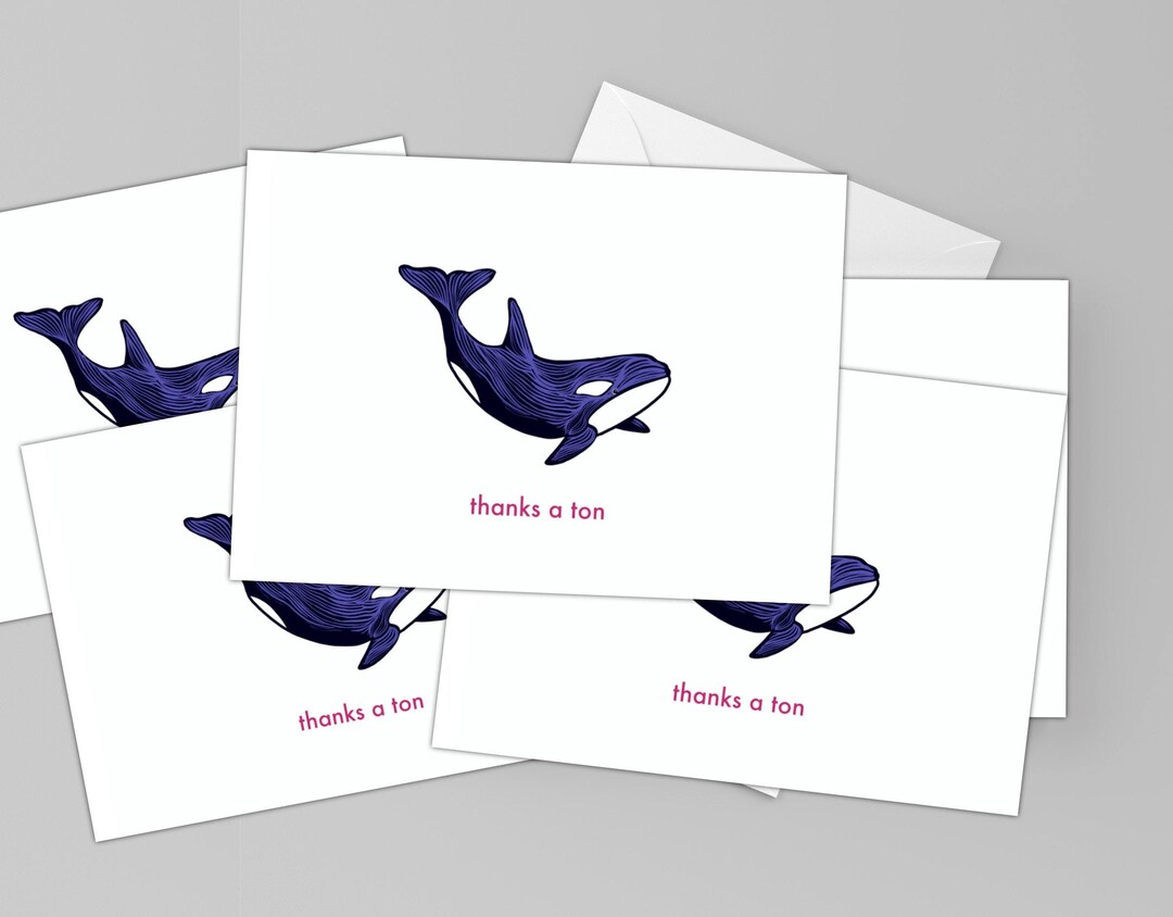 Cute Thank You Card Set With Whale, Thanks a Ton Card Set - Etsy