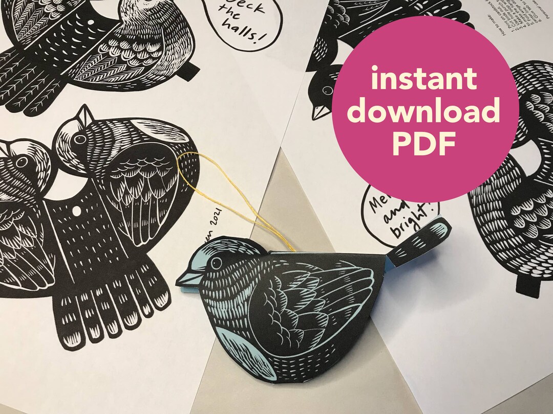 Paper Bird Ornaments, Instant Download PDF Printable Decorations, DIY ...