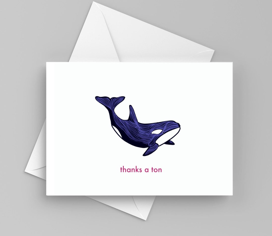 Cute Thank You Card With Whale, Thanks a Ton Greeting Card - Etsy