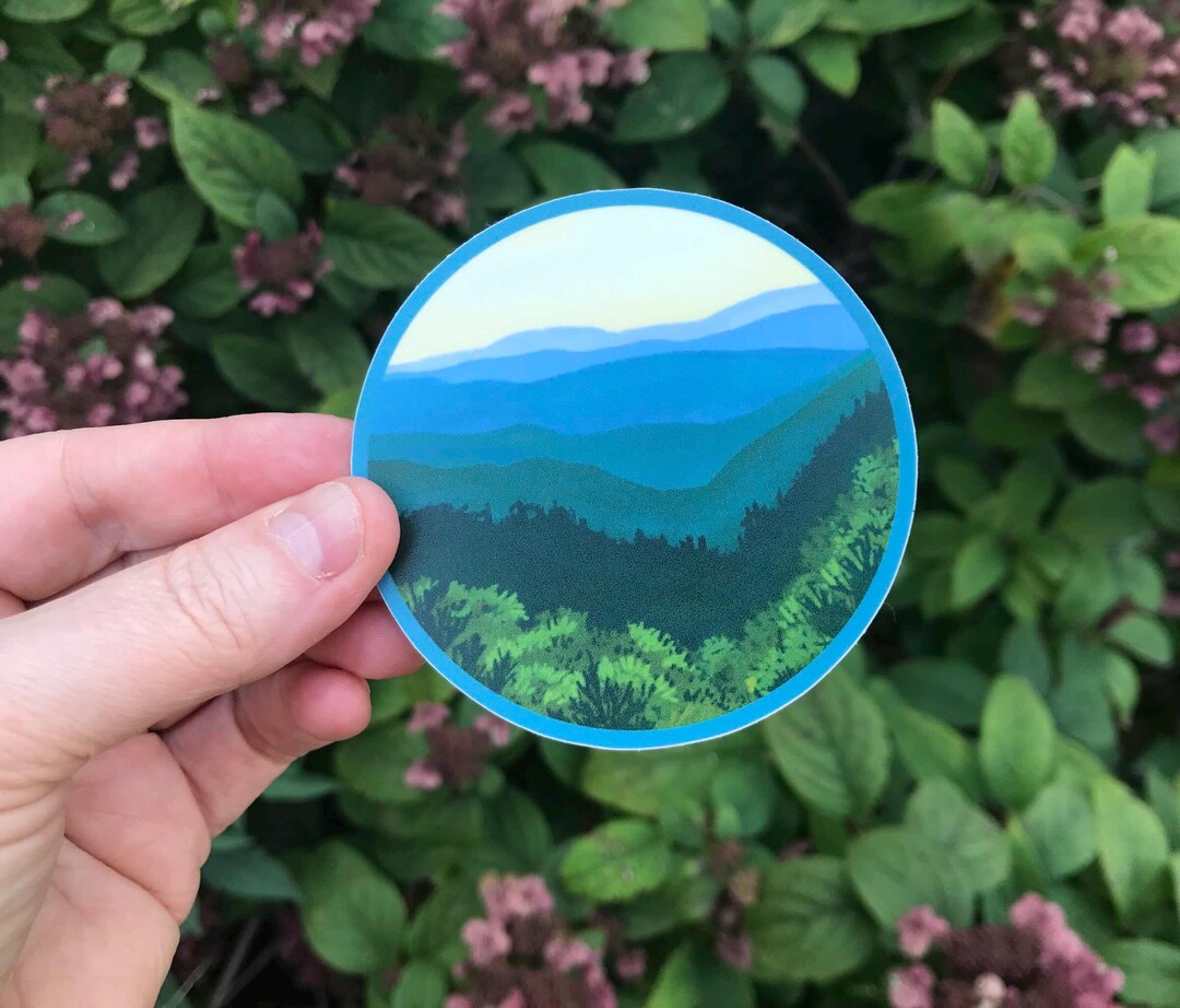 Blue Ridge Mountains Vinyl Sticker, 3" Round Laptop Sticker for Nature ...