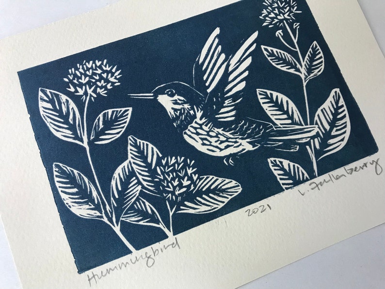 Hummingbird Linocut Original Art Print Small Wall Art Print | Etsy