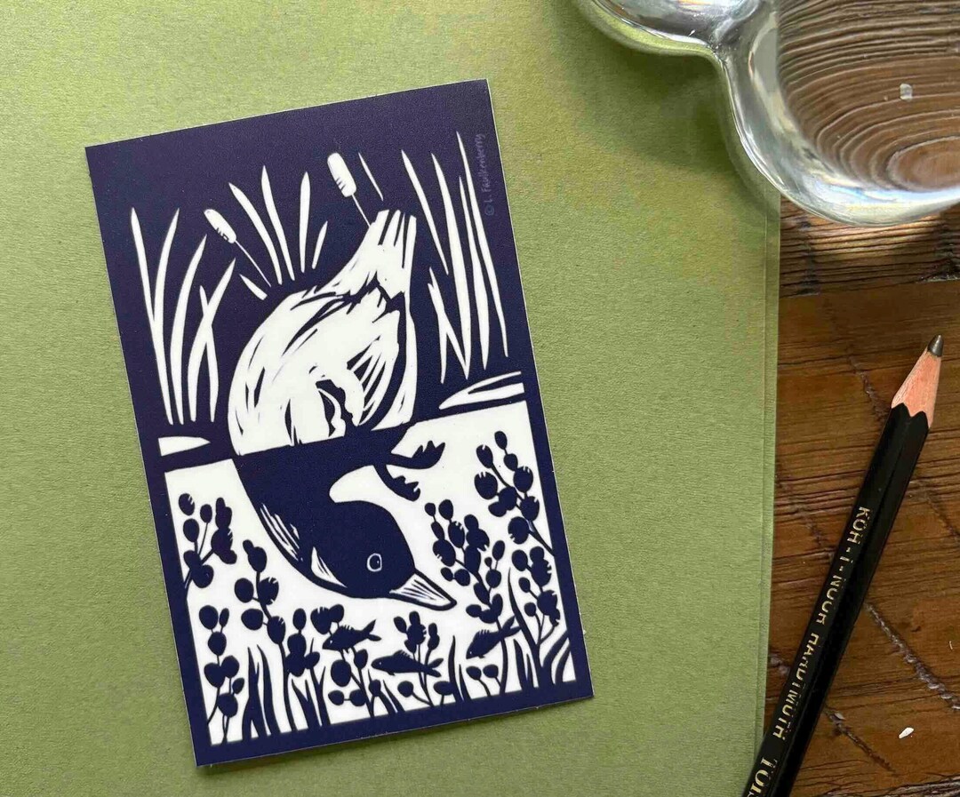 Diving Duck Vinyl Sticker, Navy Blue and White Laptop Decal - Etsy