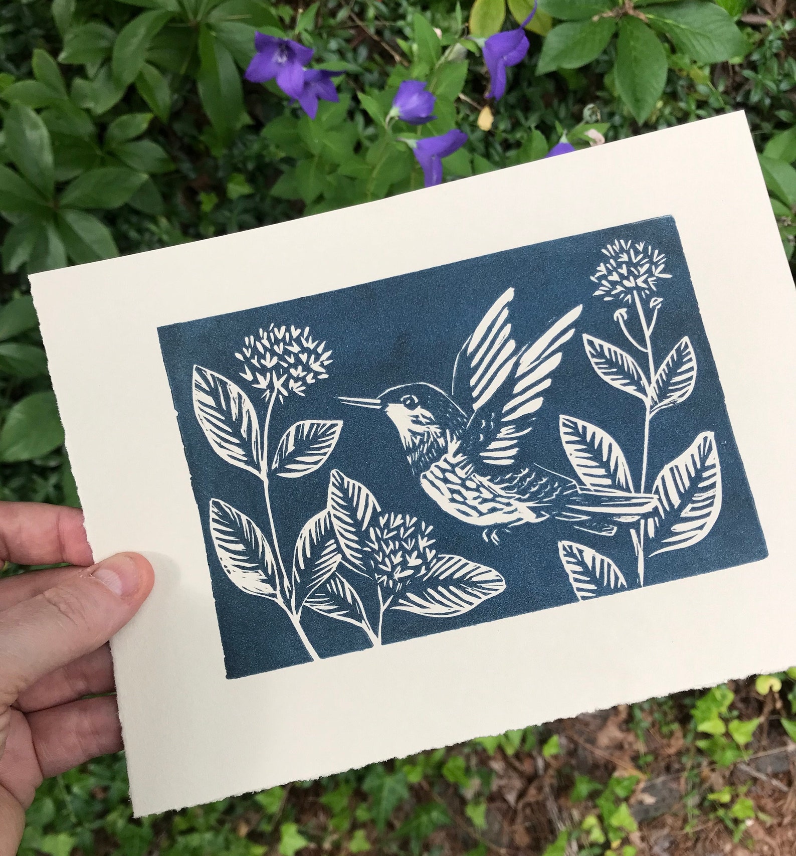 Hummingbird Linocut Original Art Print Small Wall Art Print | Etsy