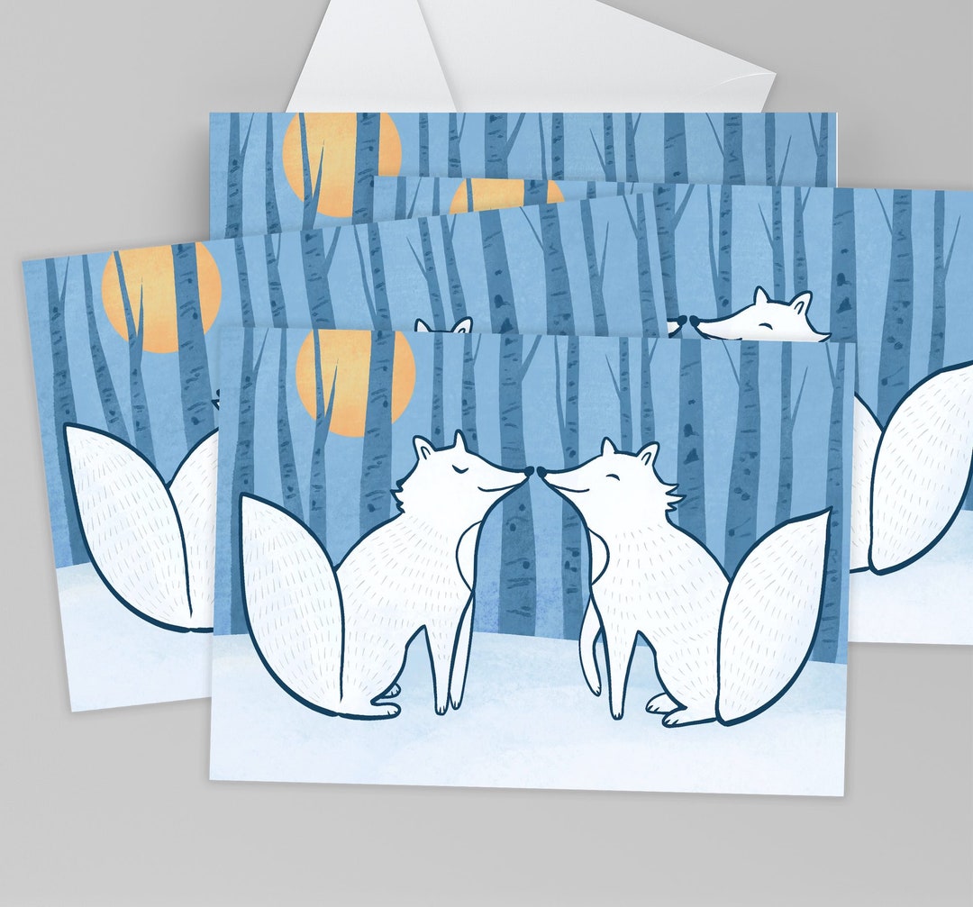 Winter Fox Valentine Cards, Set of Cute Greeting Cards - Etsy