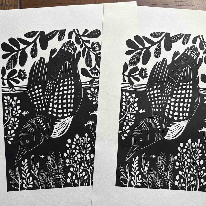 Linocut Prints Loons - Etsy UK
