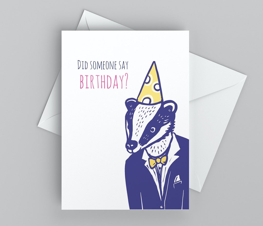 Party Animal Card / Badger Birthday Card / Cute Birthday Card for ...