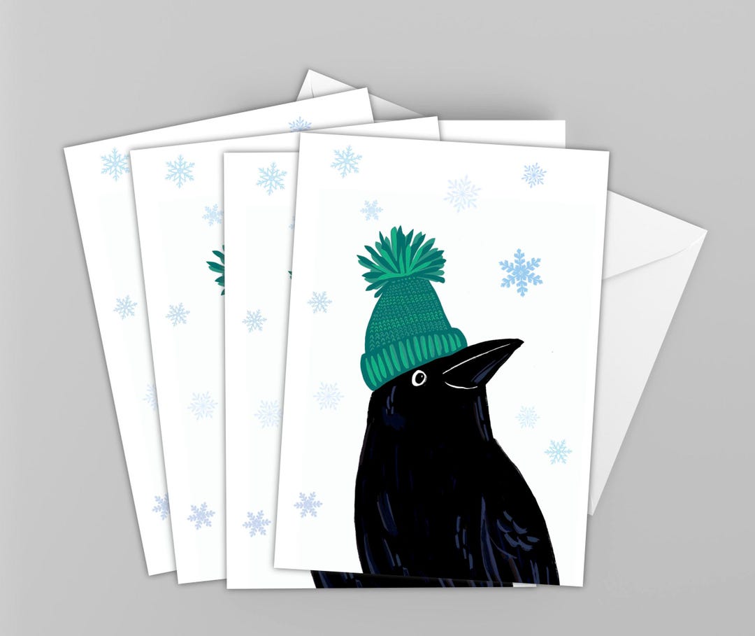 Cute Crow With Beanie Card, Set of Funny Winter Greeting Cards - Etsy