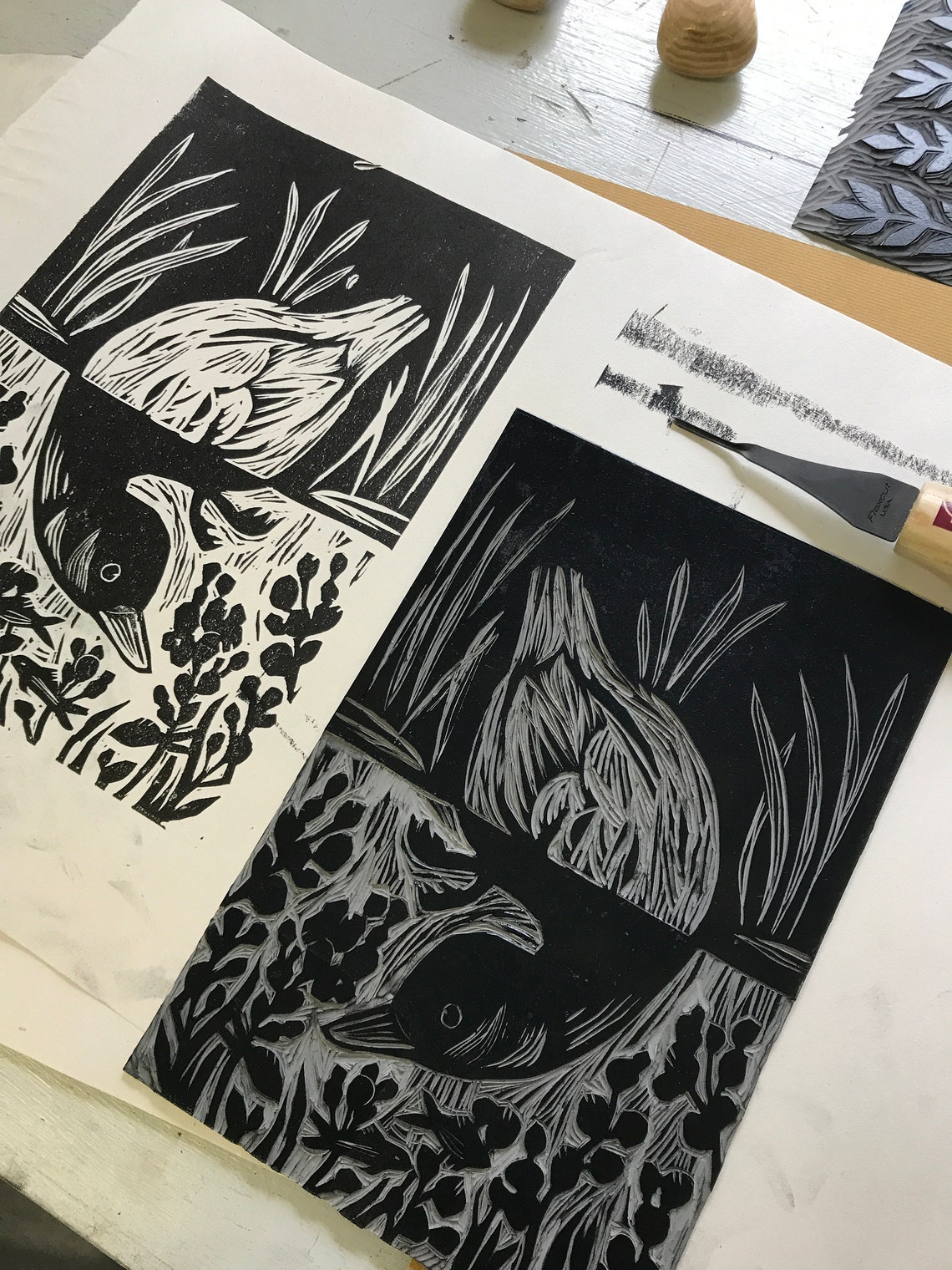 Duck Pond Linocut Block Print Original Wall Art Print Black - Etsy