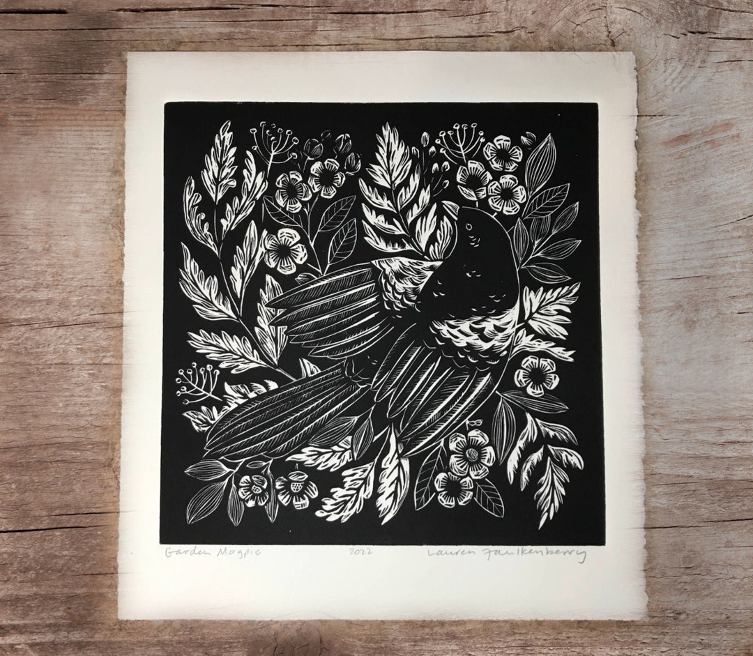 Magpie Linocut Block Print, Original Wall Art Print, Unique Wall Decor ...