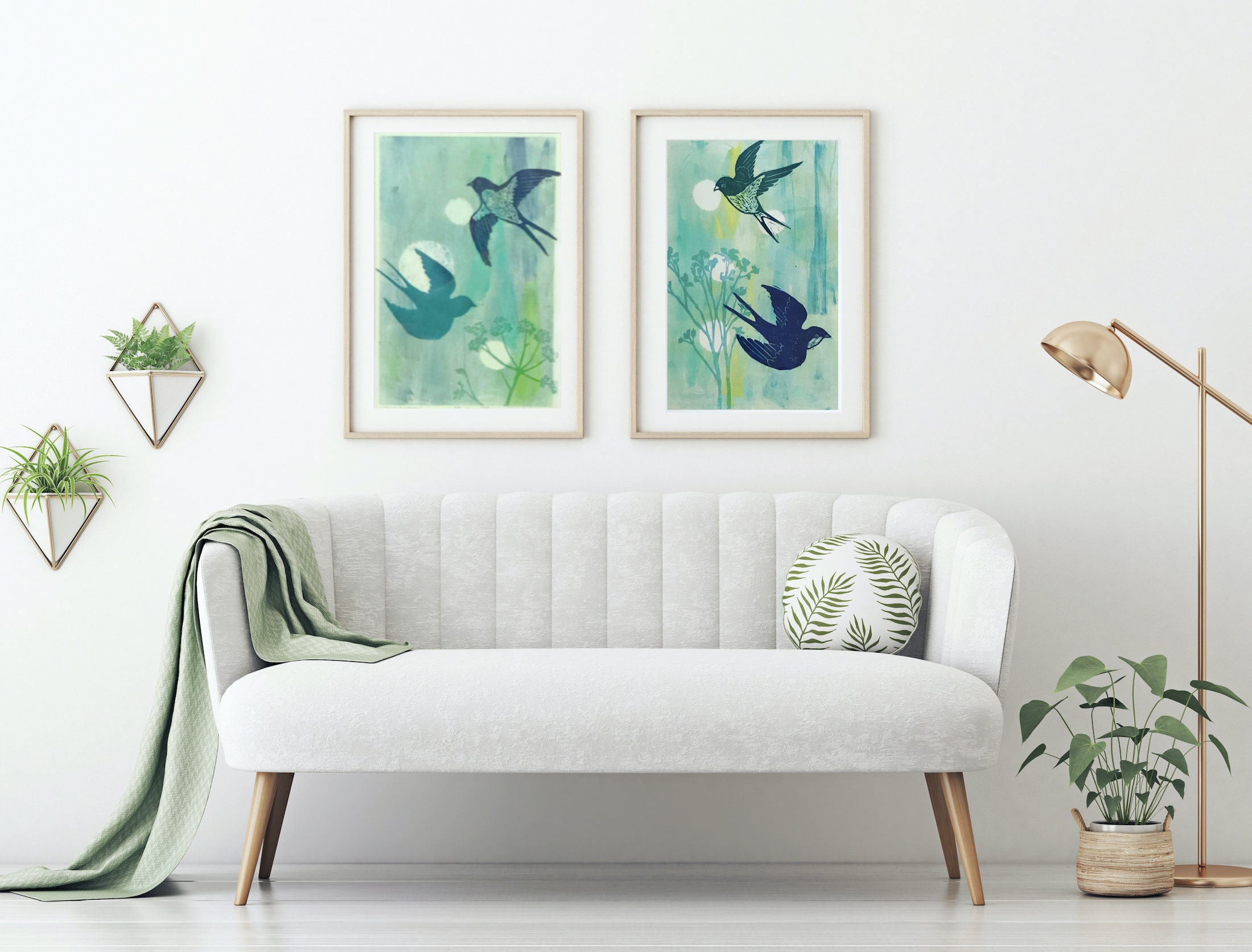 Linocut Print With Birds - Linocut Nature Print - Rustic Home Decor ...