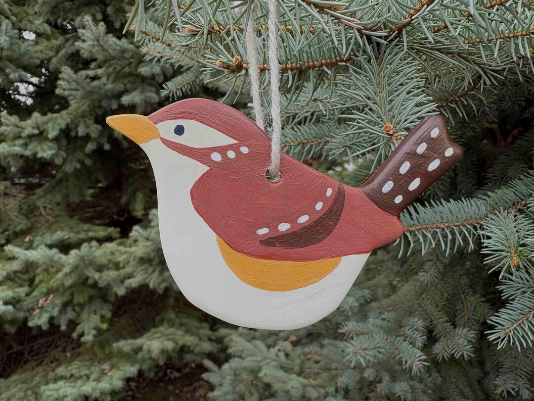 Hand-painted Clay Wren Ornament, Christmas and Holiday Decor, Gift for ...