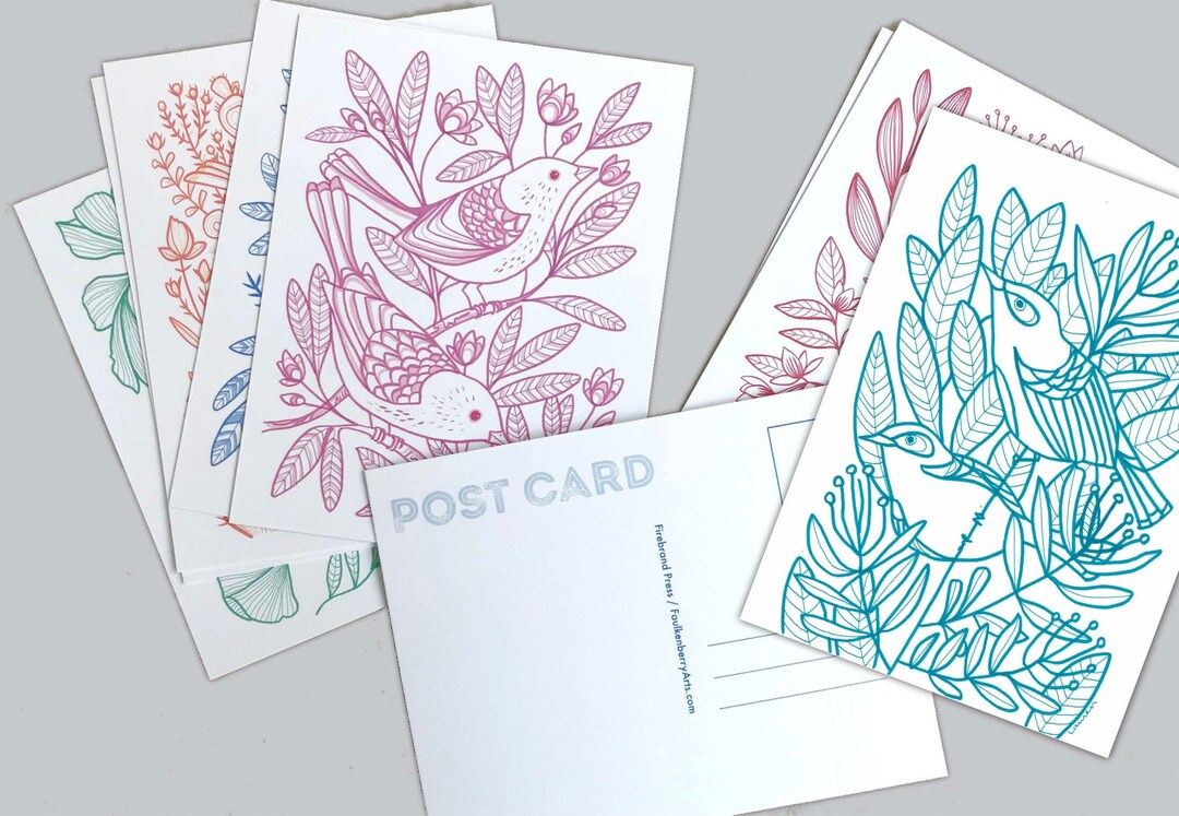 Bird Postcard Set of 8, Pack of Illustrated Cards for Postcrossing ...