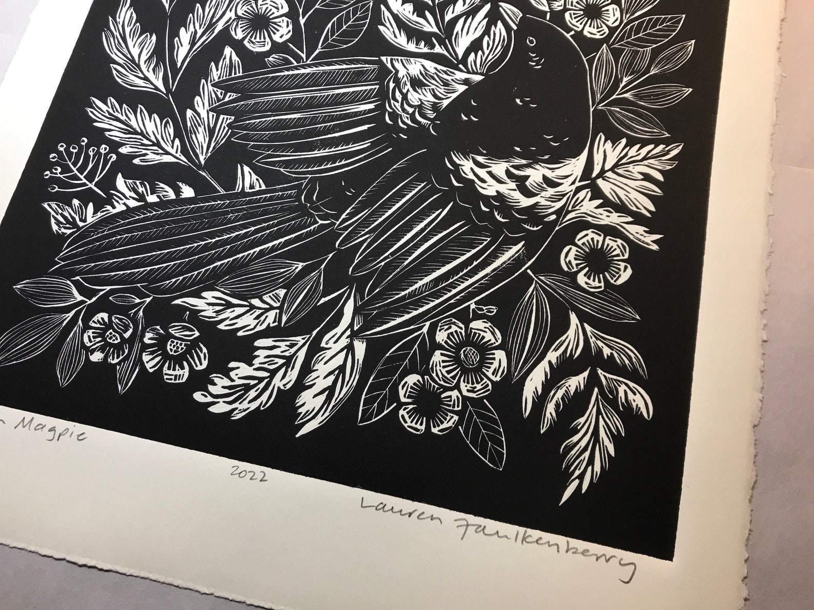 Magpie Linocut Block Print, Original Wall Art Print, Unique Wall Decor ...