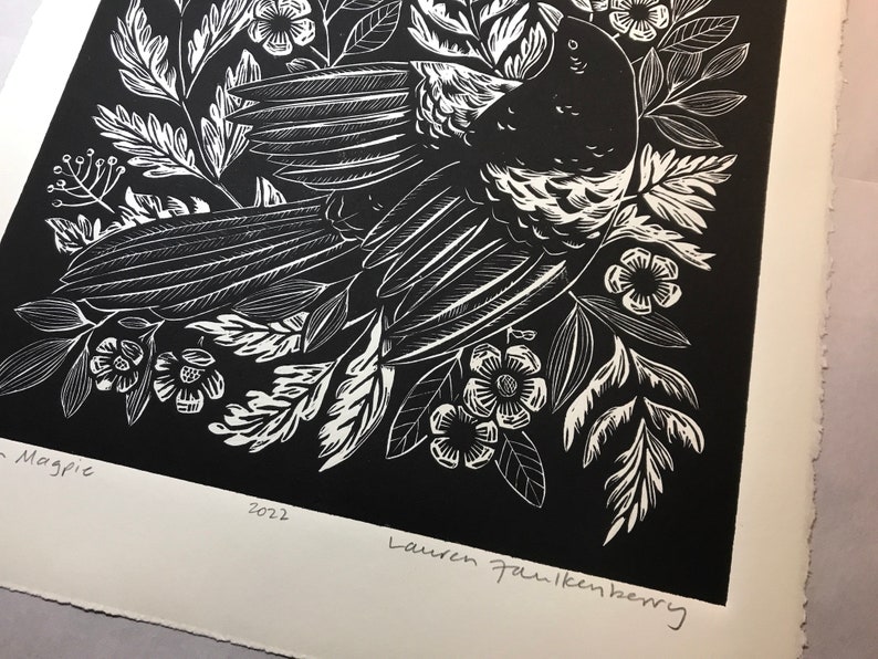 Magpie Wall Art Print, Original Linocut Block Print, Unique Wall Decor ...