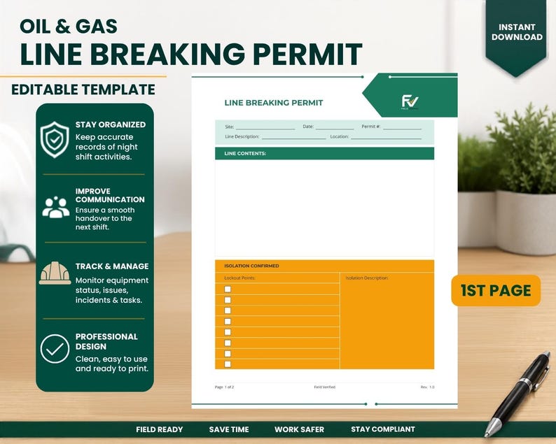 Oil Gas Line Breaking Permit Template | Pipeline Isolation Safety Form ...