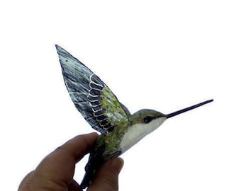 Hummingbirds Sculpture paper mache and embroidery by natynatyva