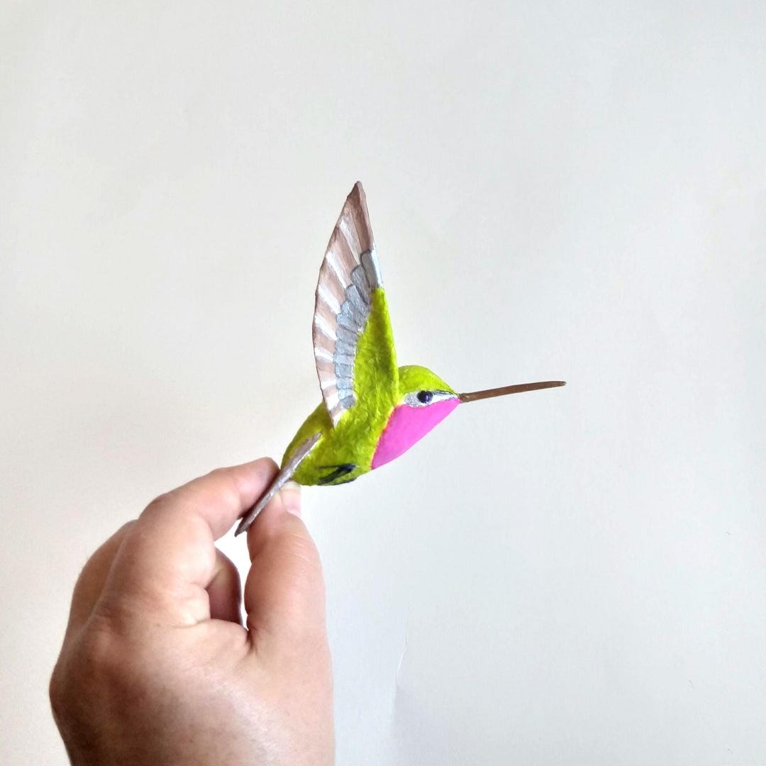 Paper Machè Sculpture Figurine Hummingbird Art Hanging Bird Decoration ...