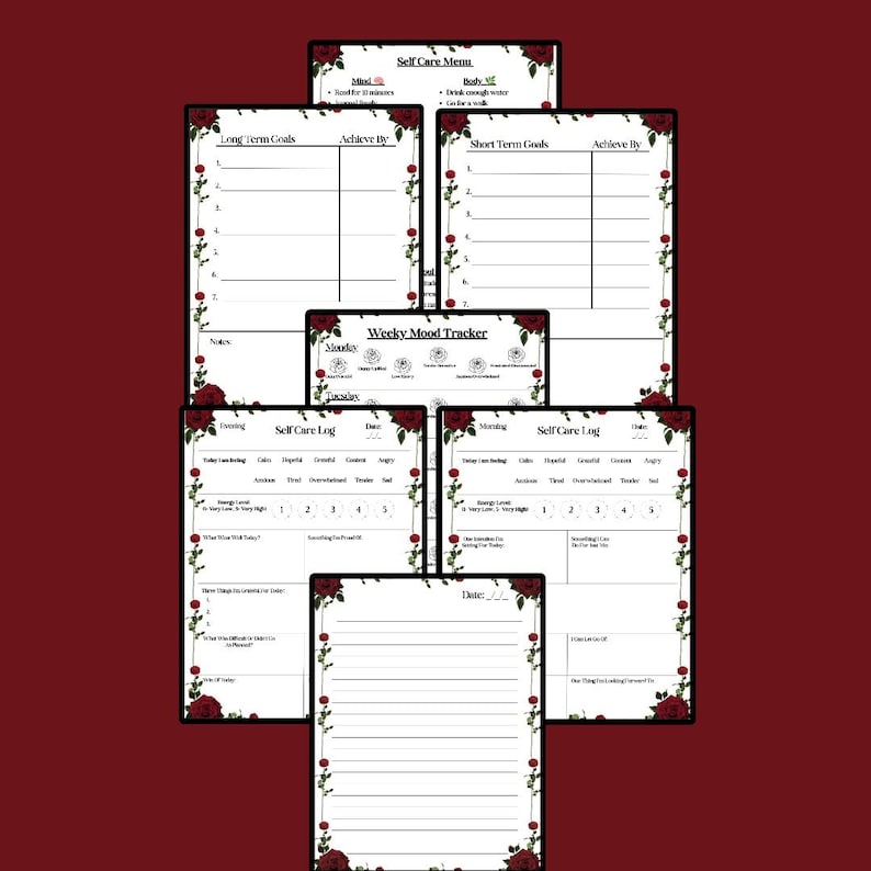 Self Care Journal Printable Bundle | Daily Log, Mood Tracker, Goals ...