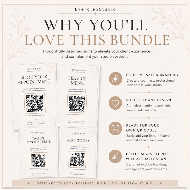 10 Editable Lash & Brow QR Code Signs Canva Template, Lash Tech Salon ...