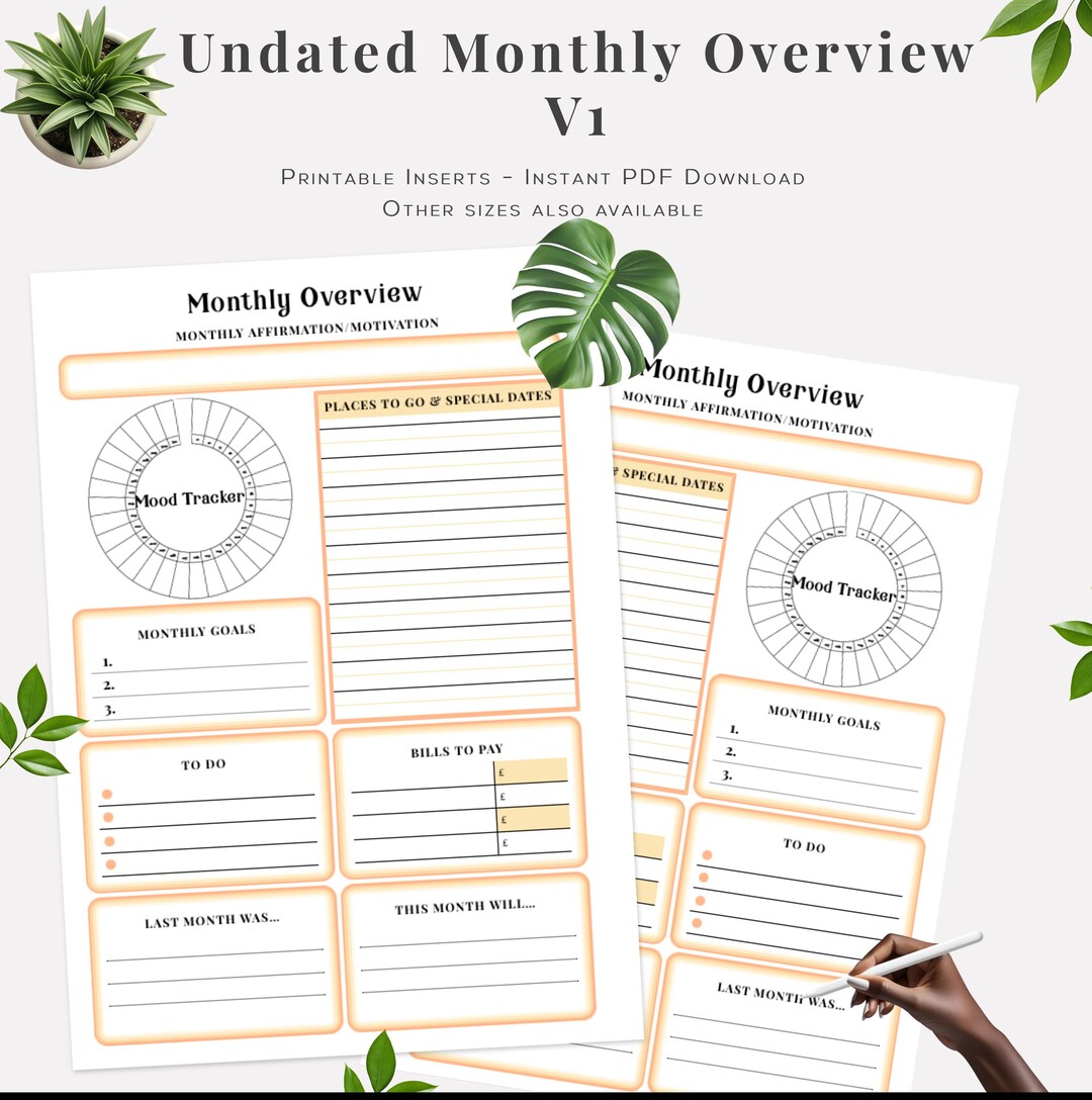 Monthly Overview Undated V1 A5. Printable Insert. - Etsy