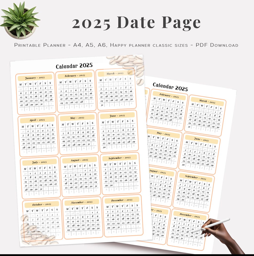 A4 2025 Date Pate Printable. - Etsy