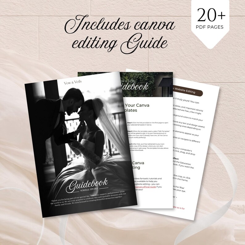 Ivory Wedding Website Template Canva | Vintage Elegant Digital ...